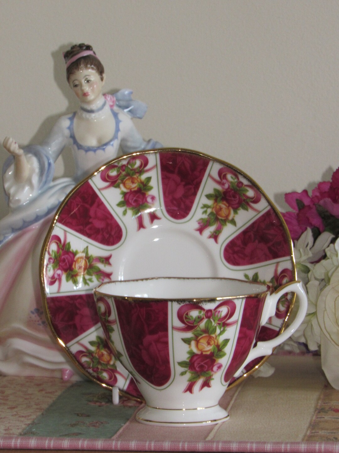 Royal Albert Ruby Damask Tea Cup and Saucer, Ruby Anniversary Gift - Etsy