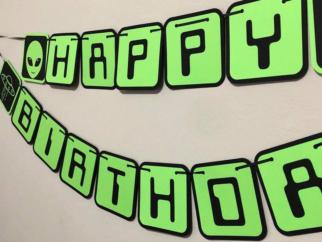 Alien UFO Happy Birthday Banner. Alien UFO Banner. Alien - Etsy