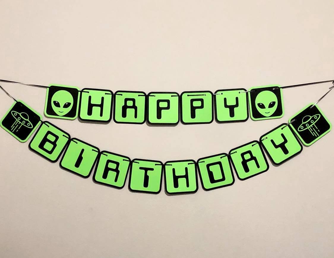 Alien UFO Happy Birthday Banner. Alien UFO Banner. Alien - Etsy