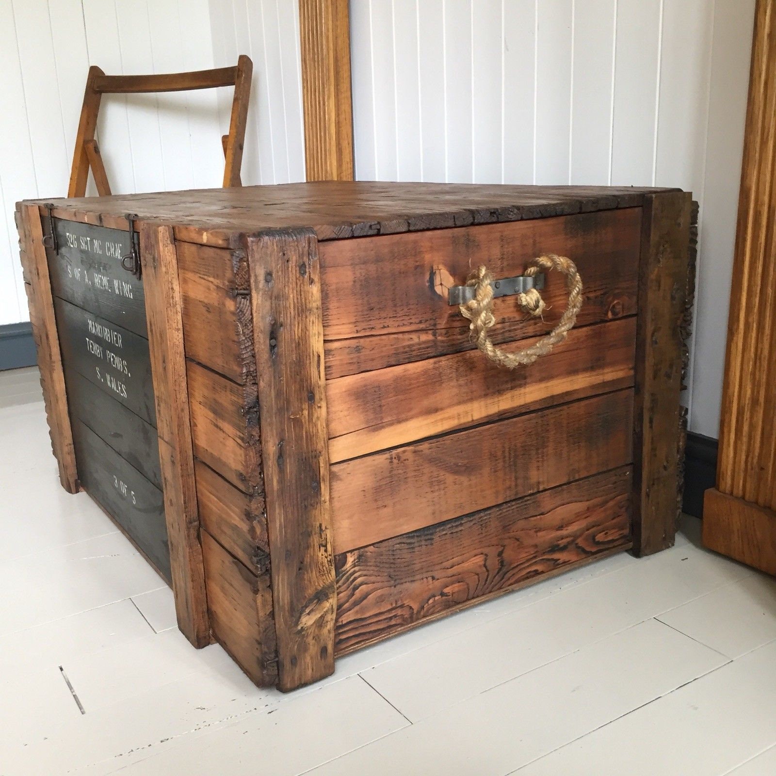 VINTAGE PINE CHEST Coffee Table Trunk Rustic Wooden Storage Chest Mid ...