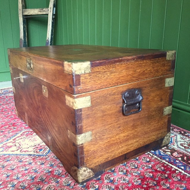 ANTIQUE Victorian Campaign CHEST Old Camphor Wood Colonial Military ...