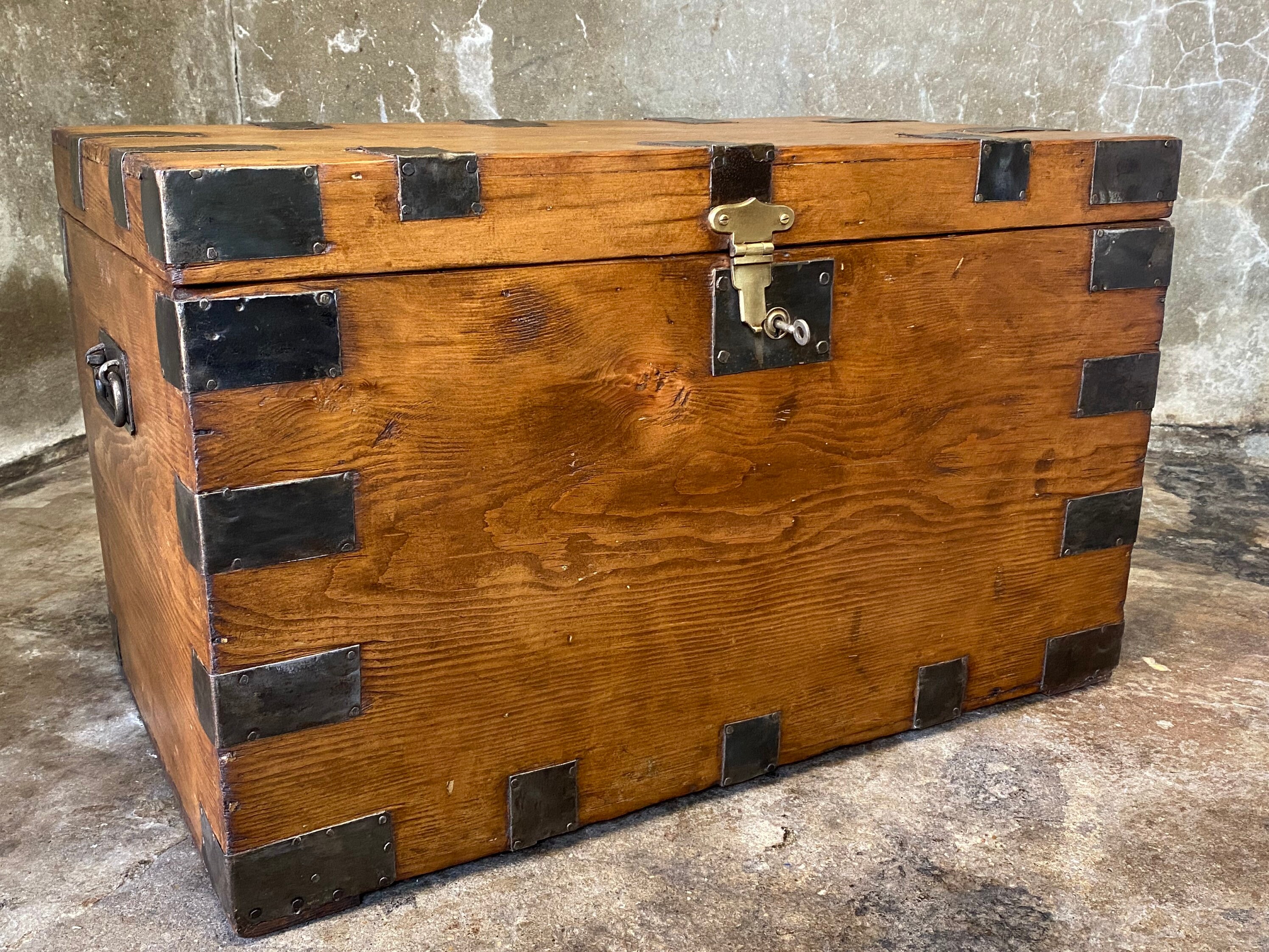Antique Storage Chest, Wooden Trunk, Chest Coffee Table & Key