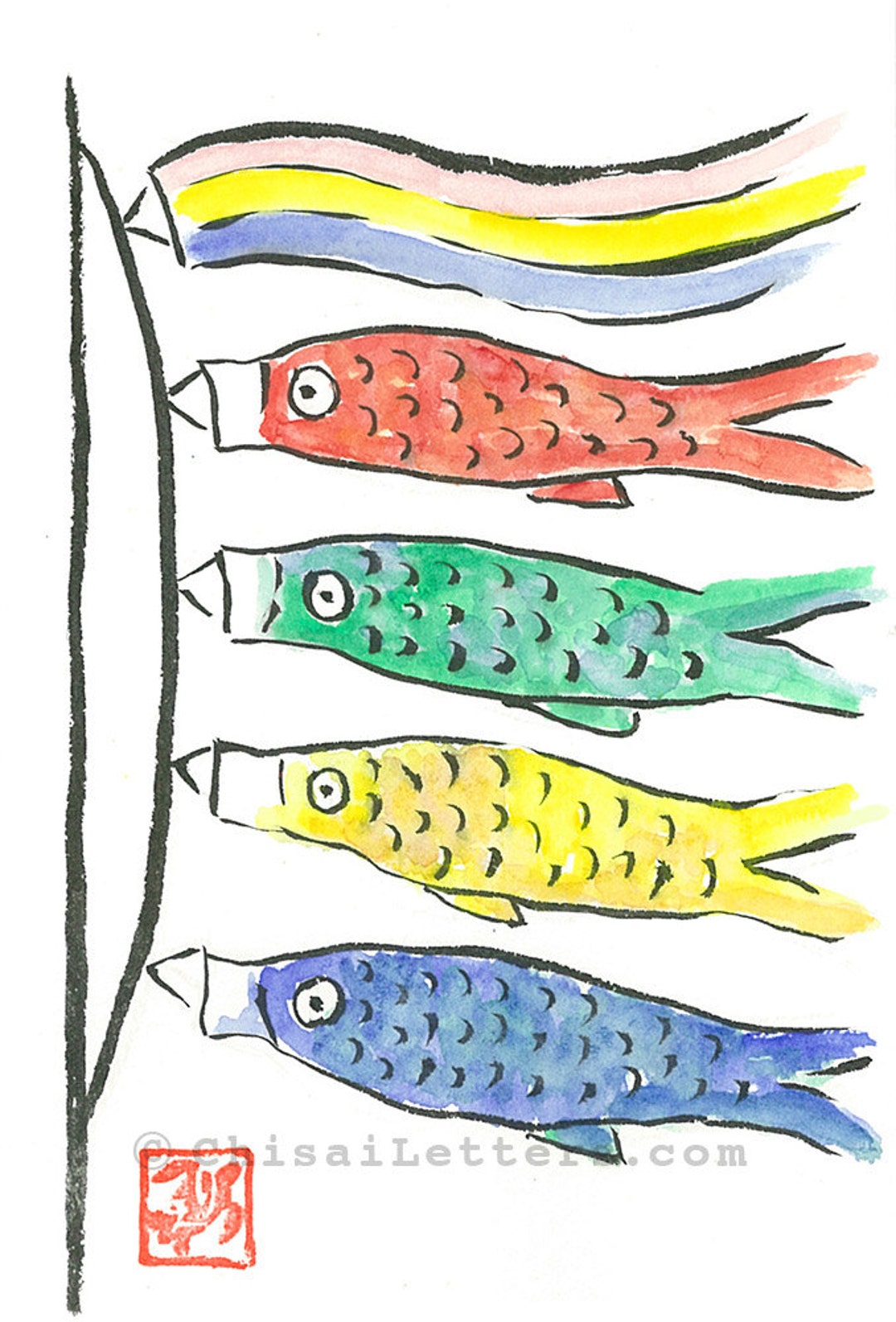 Koinobori (carp Streamers) Original Watercolor & Ink Painting - Etsy