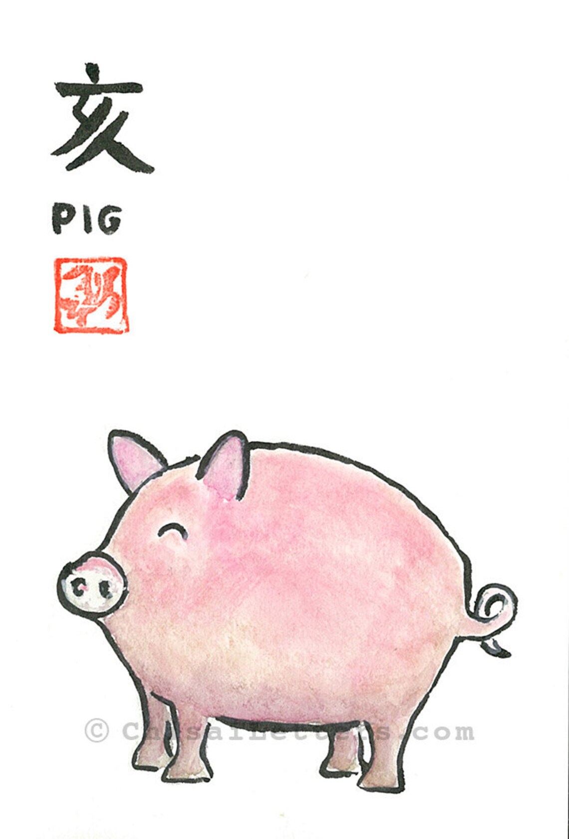 Chinese Zodiac Pig (boar) Original Watercolor & Ink Painting - Etsy