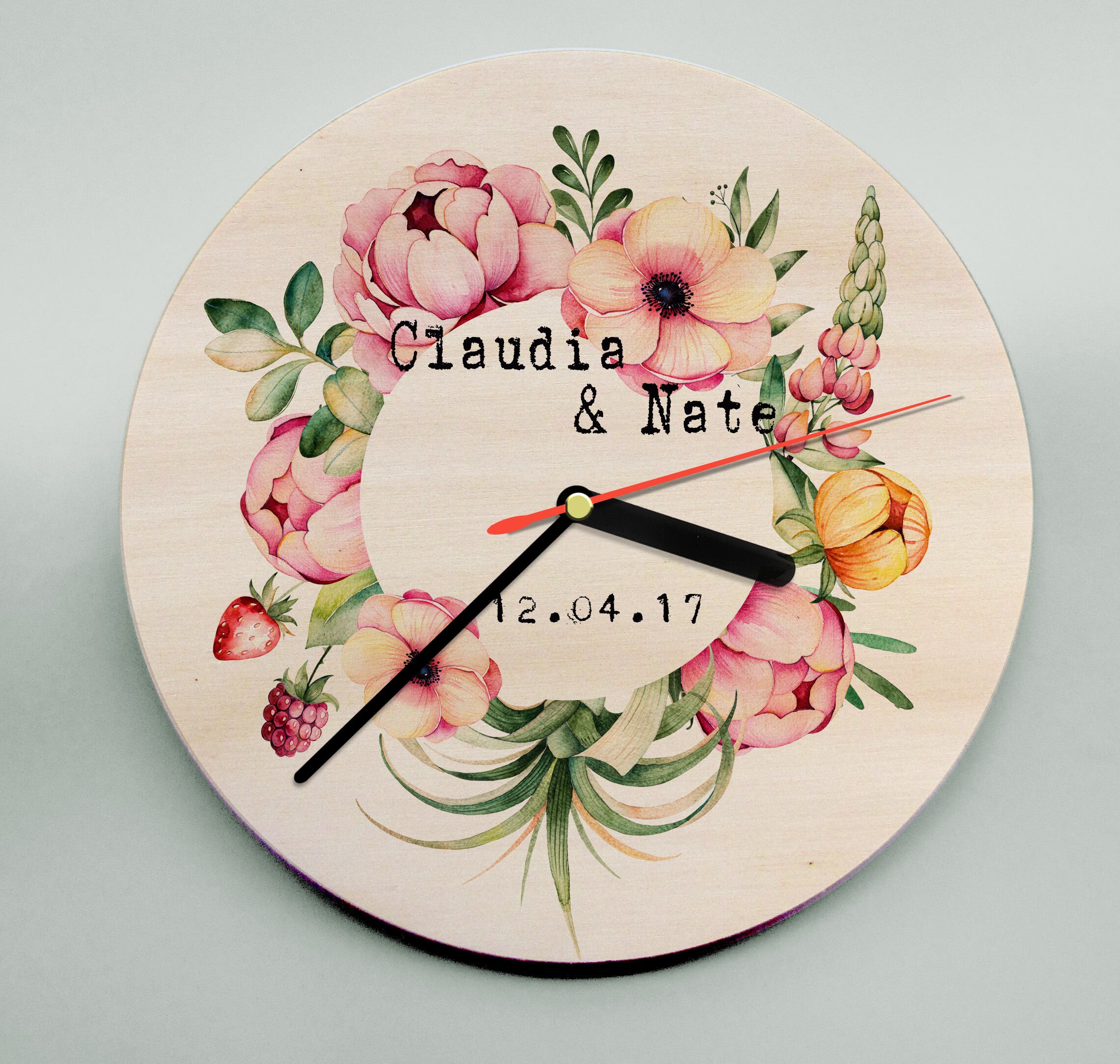 Modern Wall Clock Tropical Bouquet of Flowers on Wood. - Etsy Australia