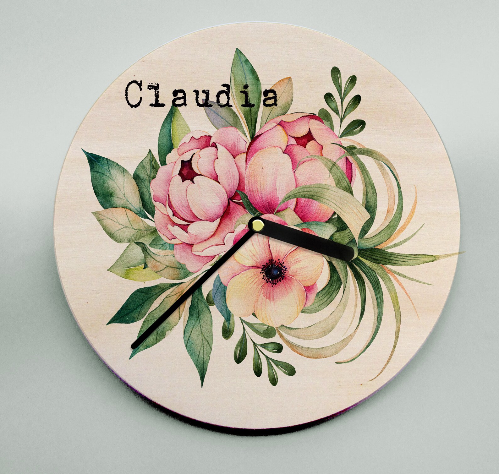 Modern Wall Clock Tropical Bouquet of Flowers on Wood. - Etsy Australia