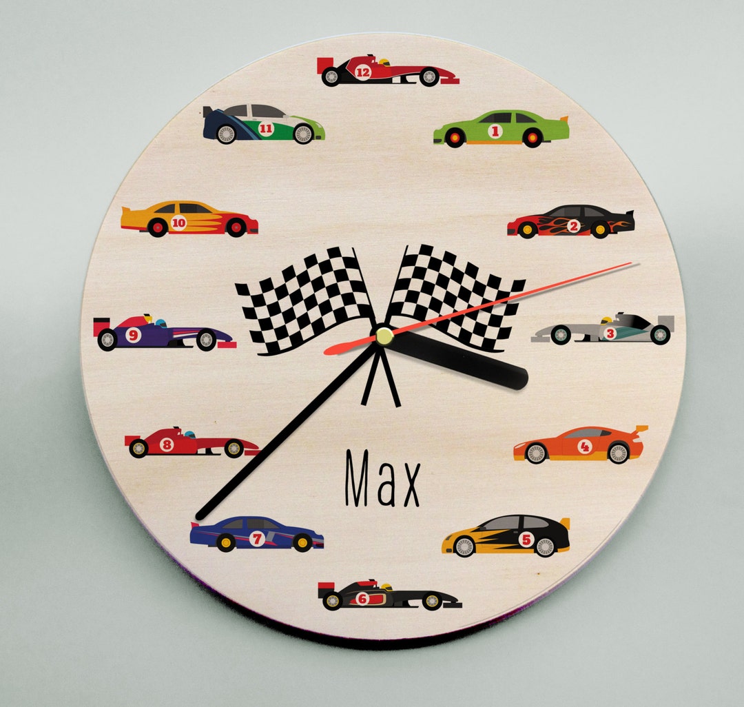Personalised Boys Clock Featuring Numbered Race, Rally and Formula One ...