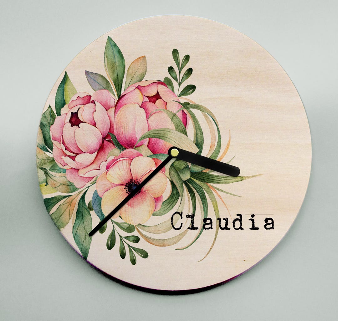 Modern Wall Clock Tropical Bouquet of Flowers on Wood. Choose From ...