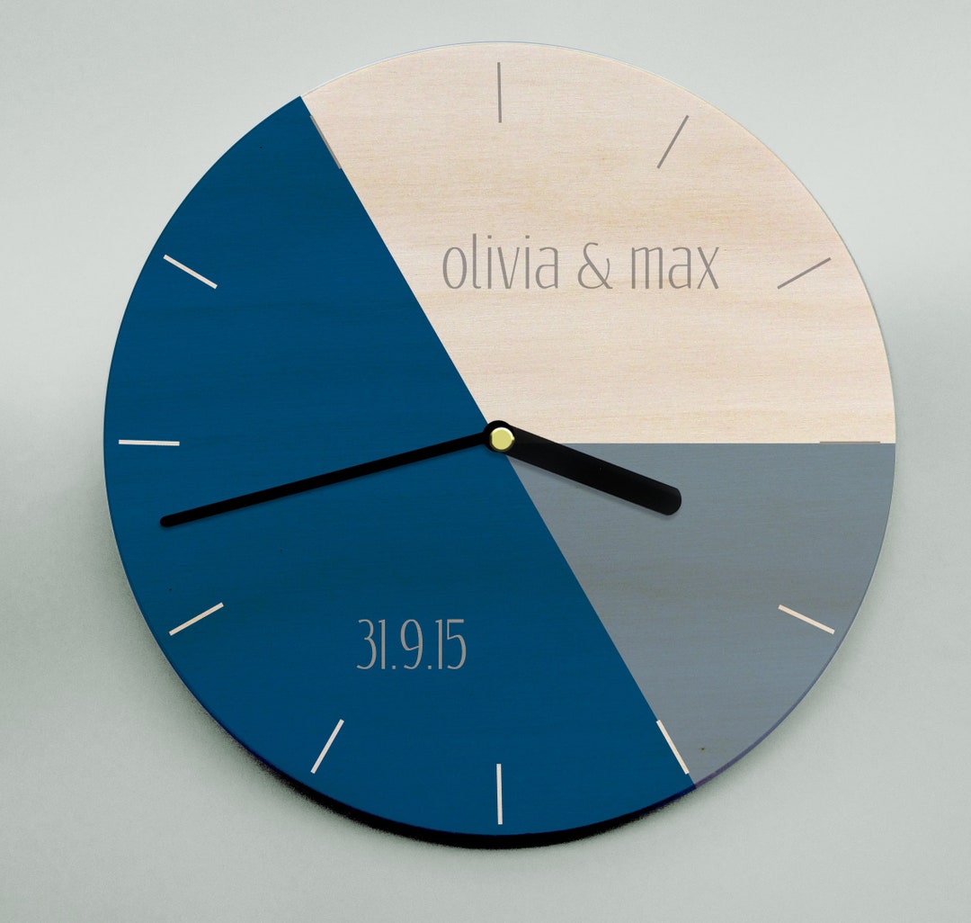 Modern Wall Clock / Masculine Clock / Personalised Present / Blue ...