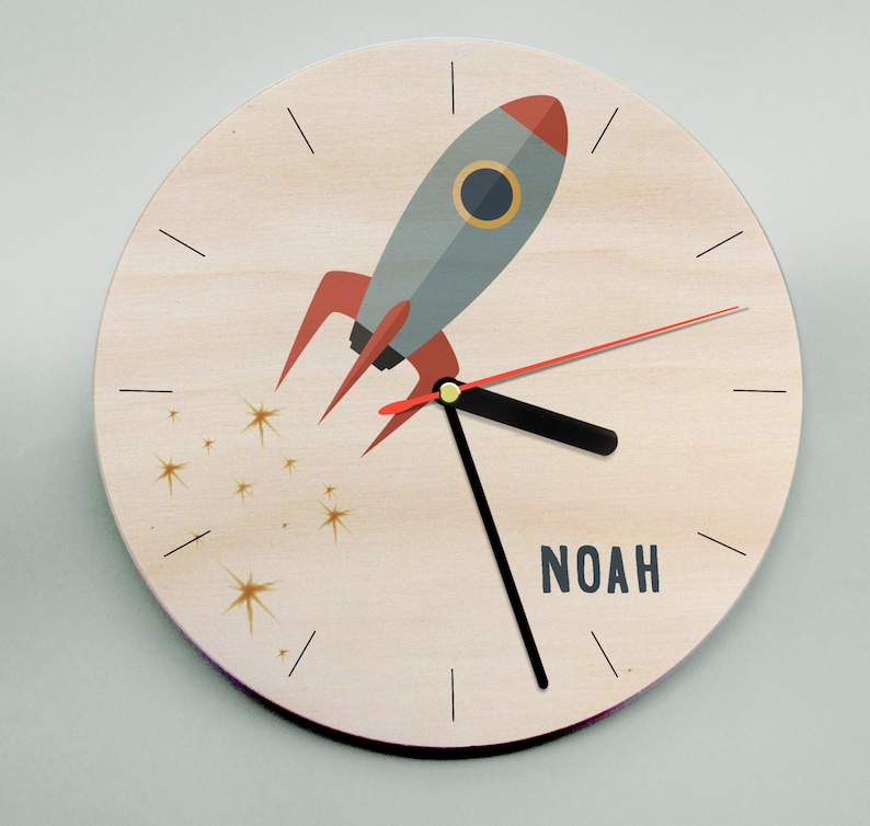 Wooden Personalised Child's Clock Space Rocket With | Etsy