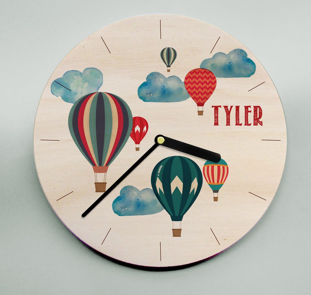 Personalized Wooden Clock Hot Air Balloon Childs Name Clock Available ...
