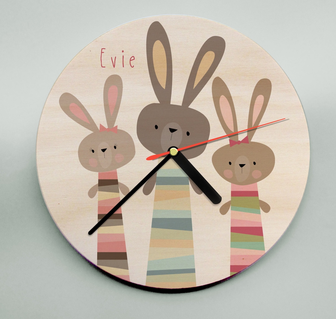 Girls Clock / Bunny Clock / Personalised Clock / Childs Clock / Unique ...
