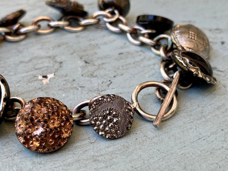 Antique Black Glass Button Bracelet With Oxidized Silver - Etsy