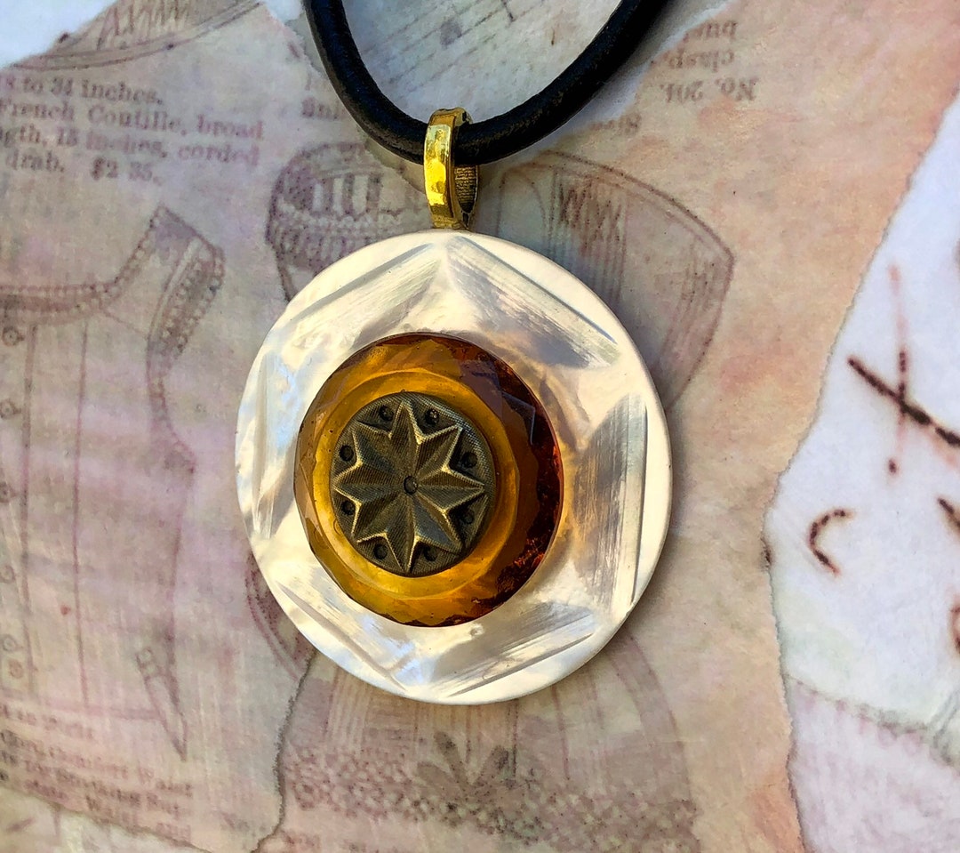 Vintage Honey Glass Button & White Mother of Pearl Stacked Button ...