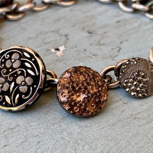Antique Black Glass Button Bracelet With Oxidized Silver - Etsy