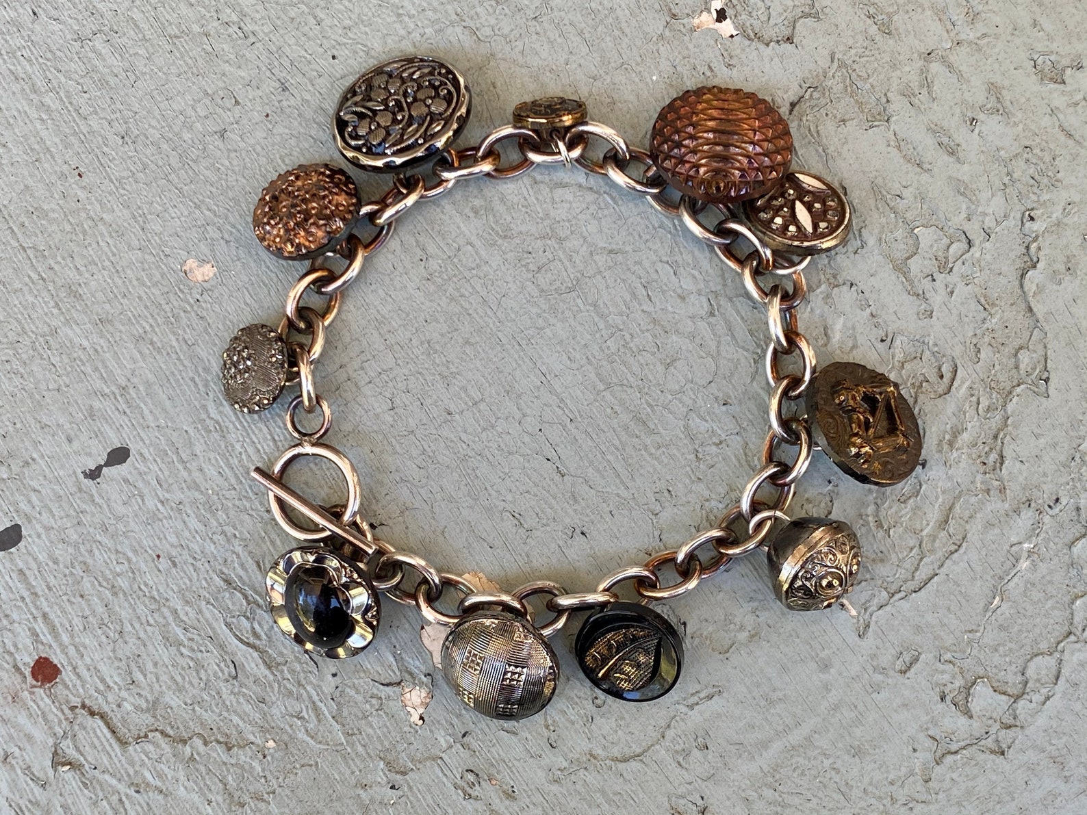 Antique Black Glass Button Bracelet With Oxidized Silver - Etsy