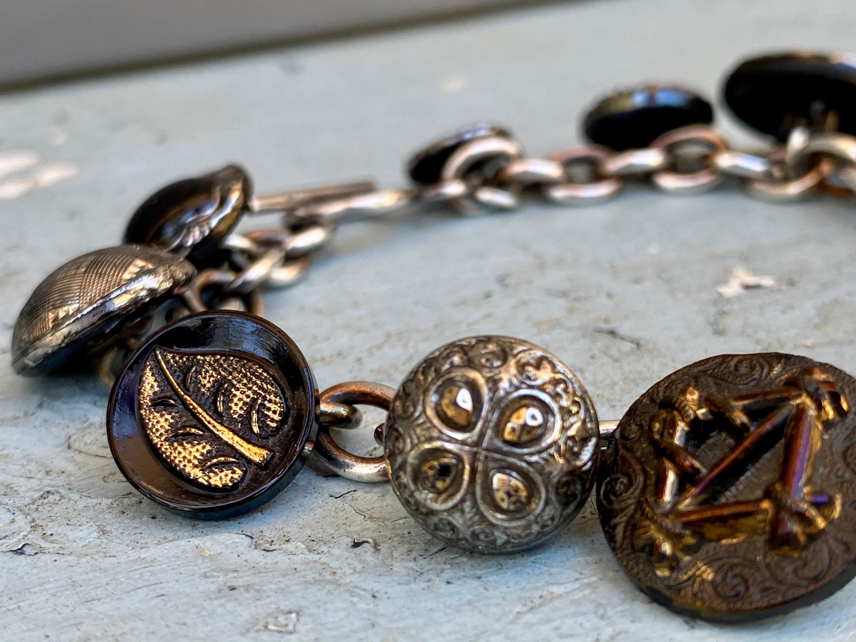 Antique Black Glass Button Bracelet With Oxidized Silver - Etsy