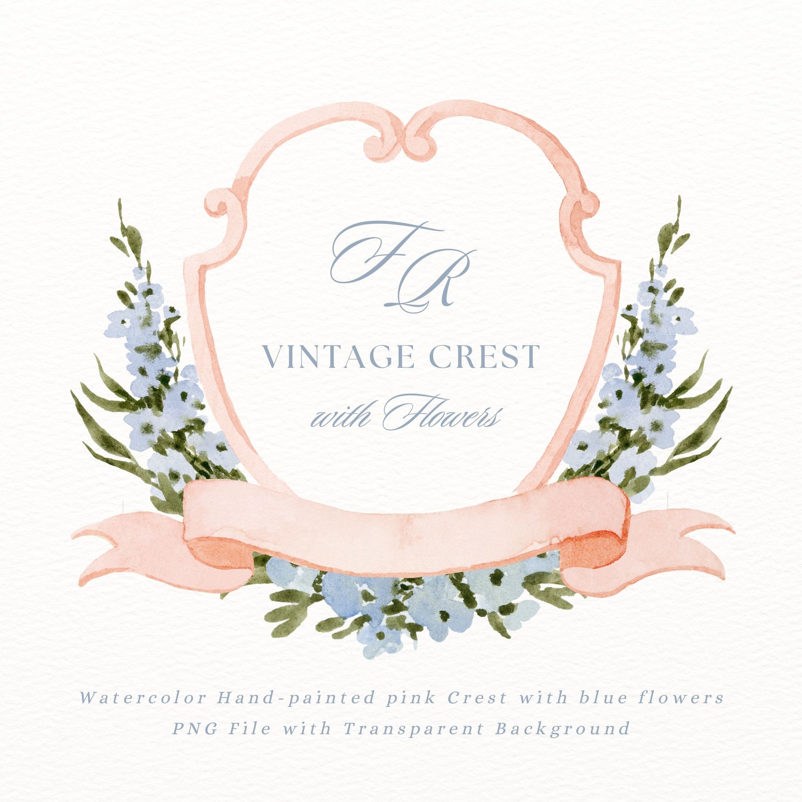 Wedding Crest With Blue Flowers. Baroque Wedding Invitation Decor ...
