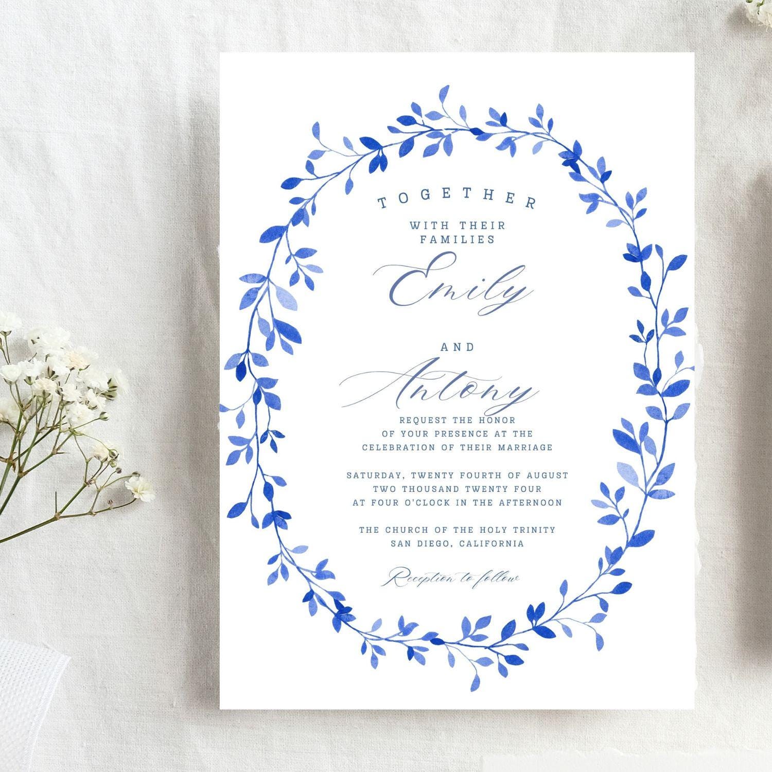 Blue Vintage French Roses Clipart. Baroque Wedding Invitation Decor ...