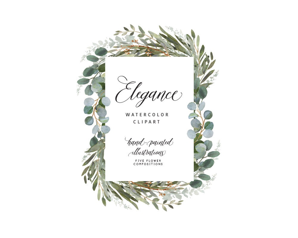 Elegant watercolor clipart with roses and eucalyptus greenery | Etsy