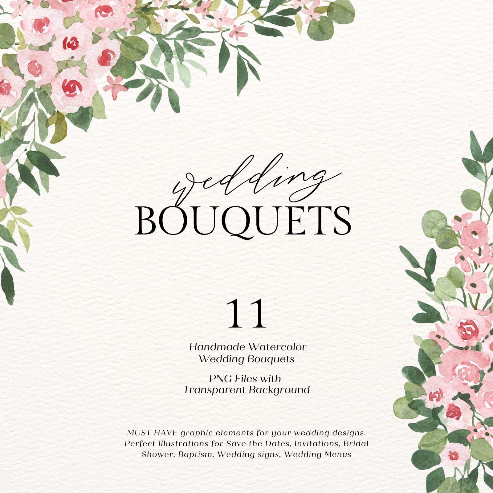 Wedding Bouquets Clipart, Rustic Boho Flower Bunches Illustrations ...