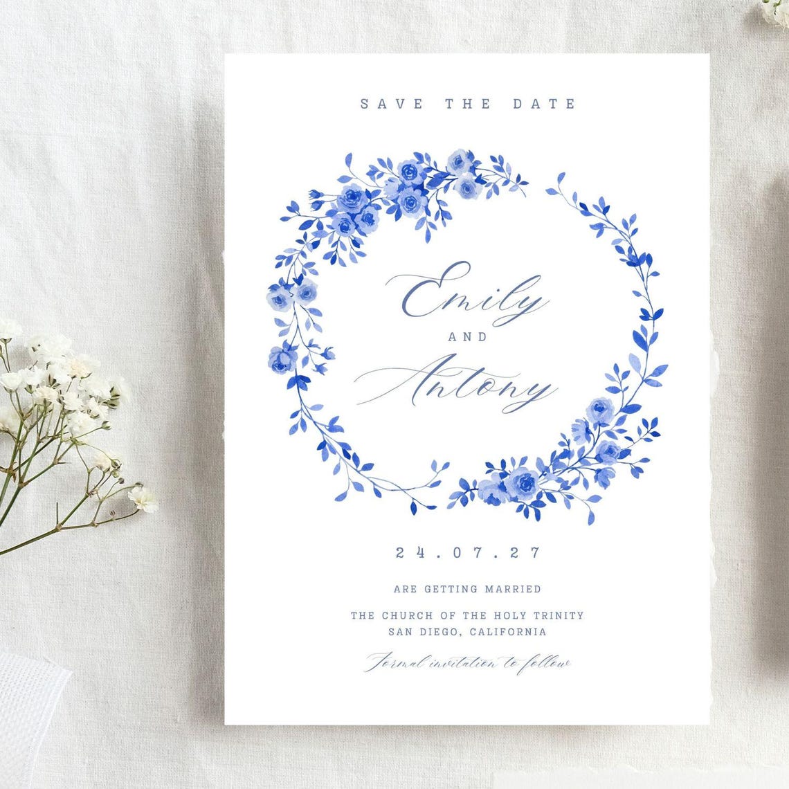 Blue Vintage French Roses Clipart. Baroque Wedding Invitation Decor ...