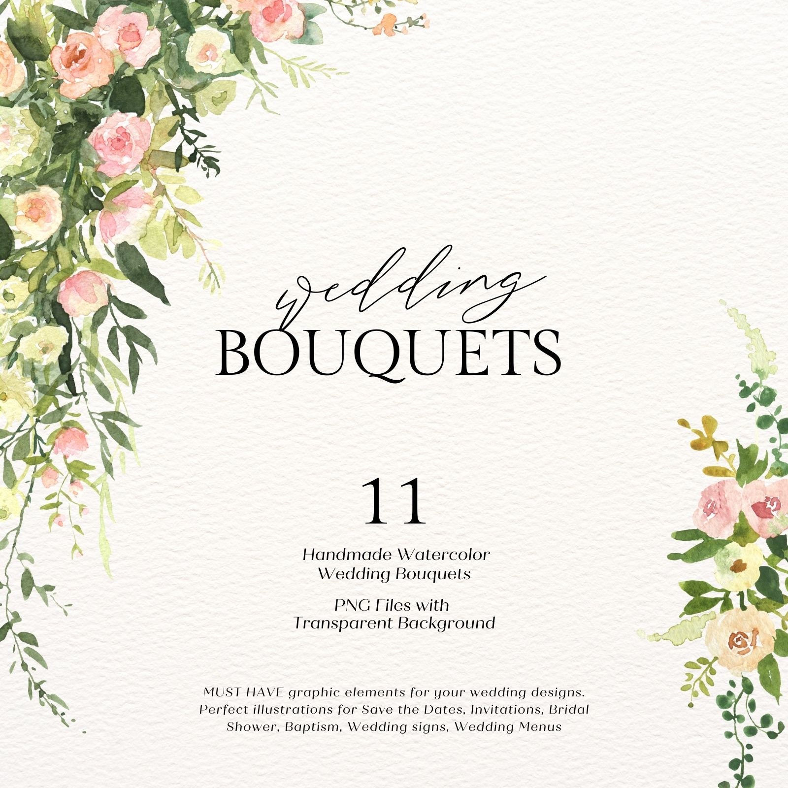 Wedding Bouquets Clipart, Rustic Boho Flower Bunches Illustrations ...