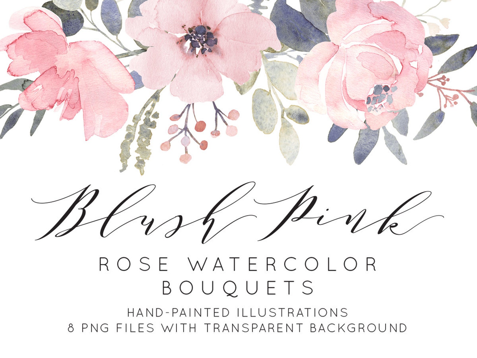 Blush Pink Roses Watercolor Clipart, Dusty Pink Flowers Arranged With ...