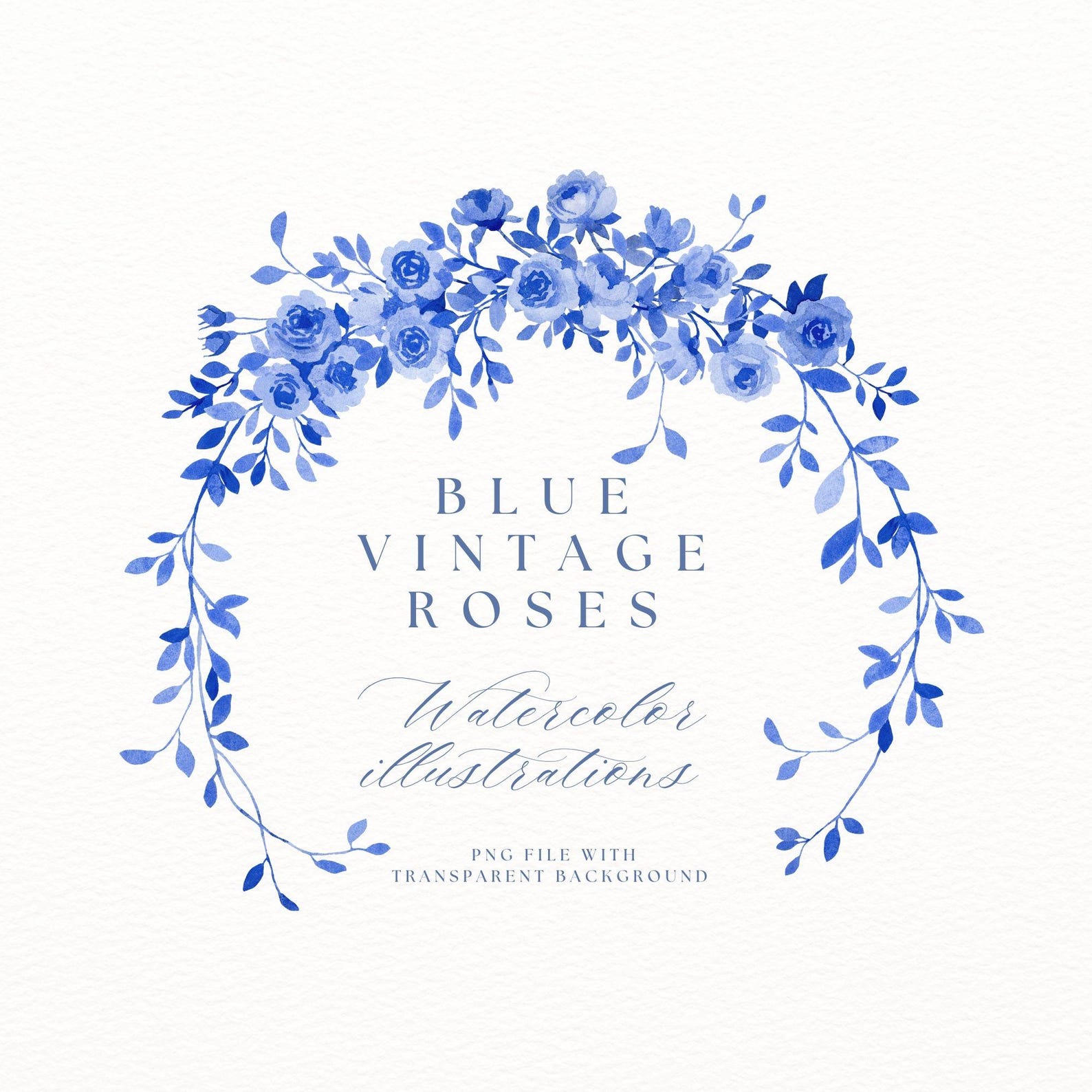 Blue Vintage French Roses Clipart. Baroque Wedding Invitation Decor ...