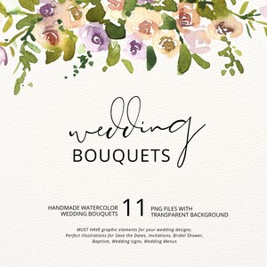 Wedding Bouquets Clipart, Rustic Boho Flower Bunches Illustrations ...