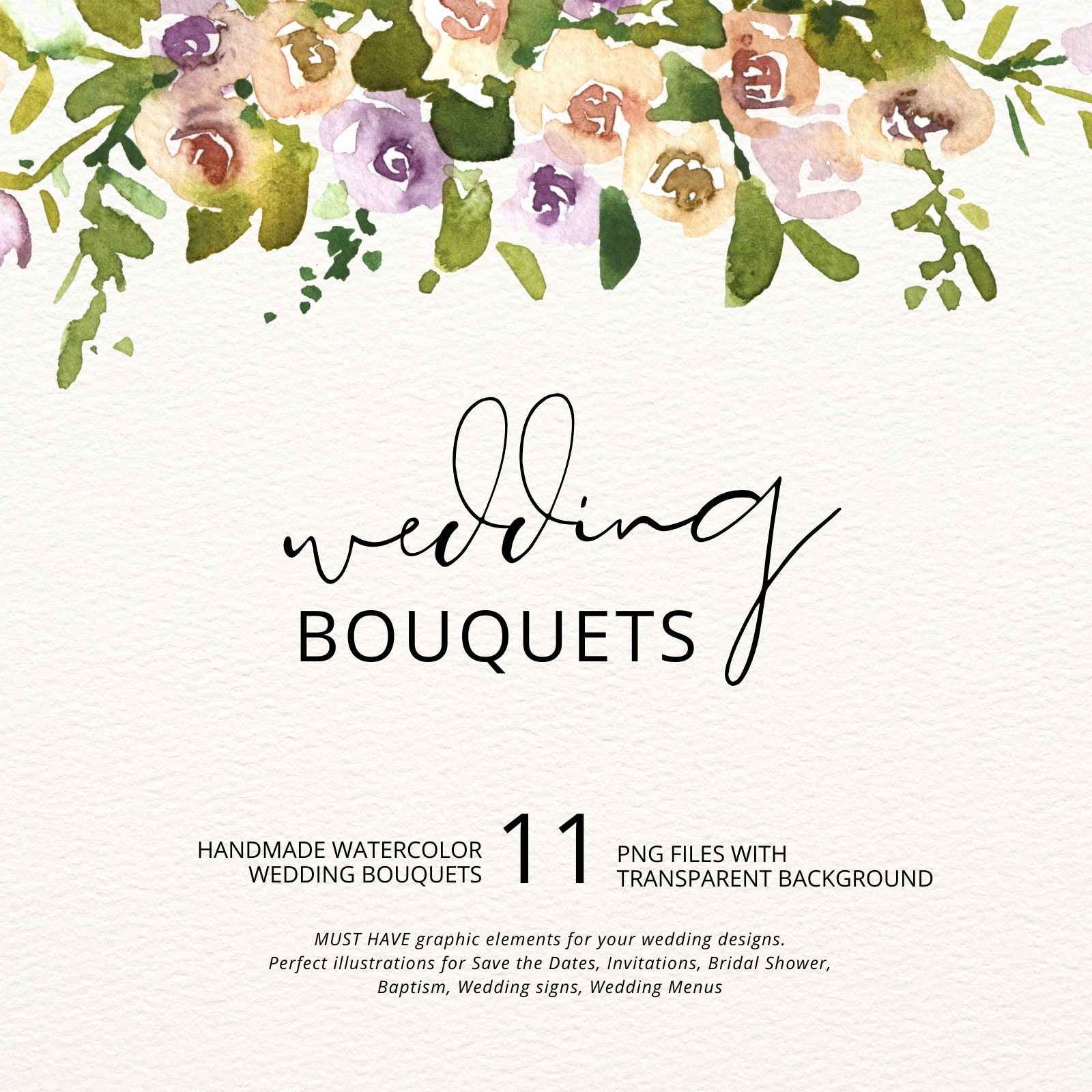 Wedding Bouquets Clipart Rustic Boho Flower Bunches | Etsy UK