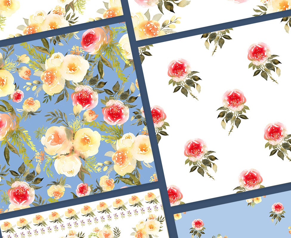 Watercolor Rose Digital Scrapbook Paper Seamless pattern | Etsy