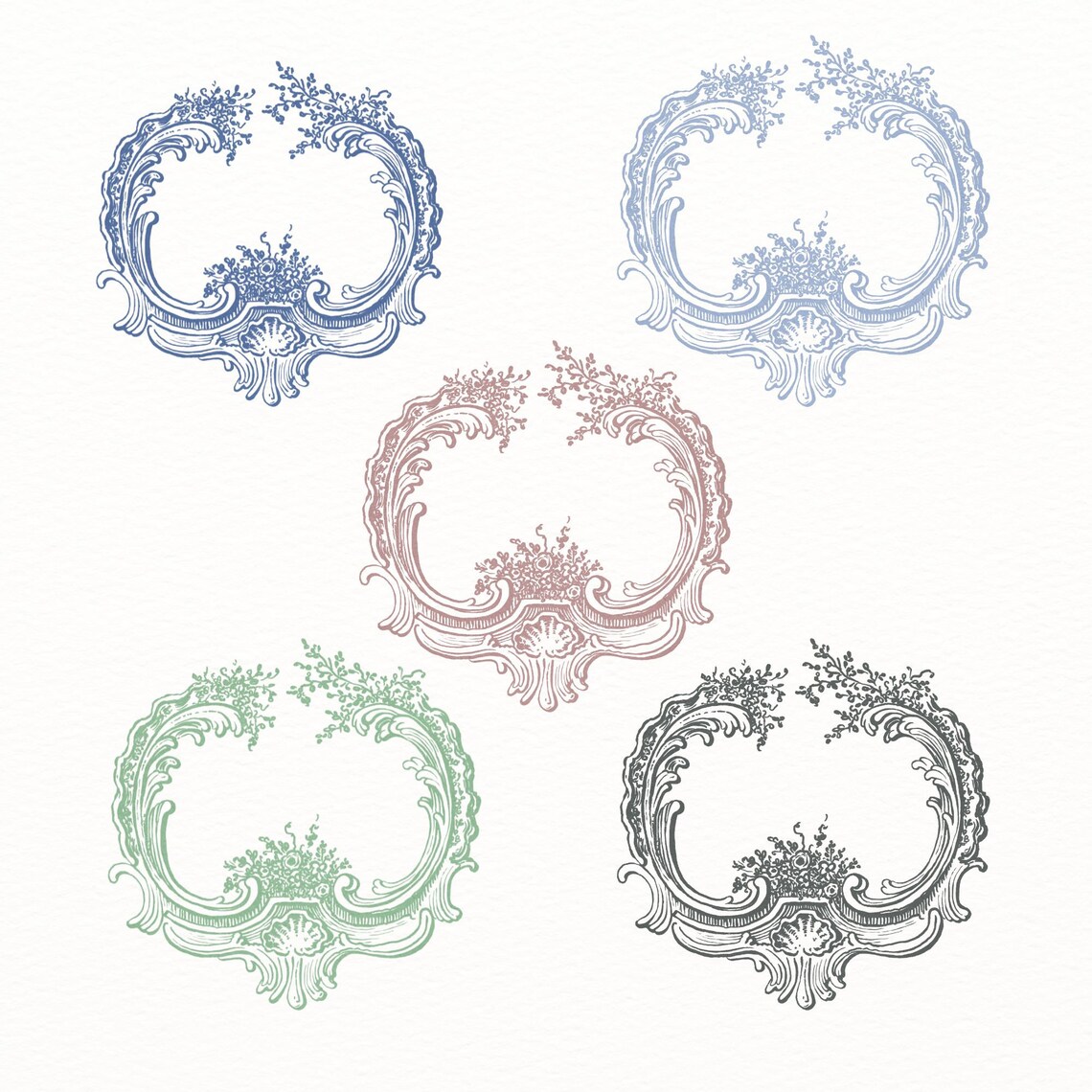 Baroque Crest Clipart. Monogram Fine Art. Hand-painted Ink Clipart. - Etsy
