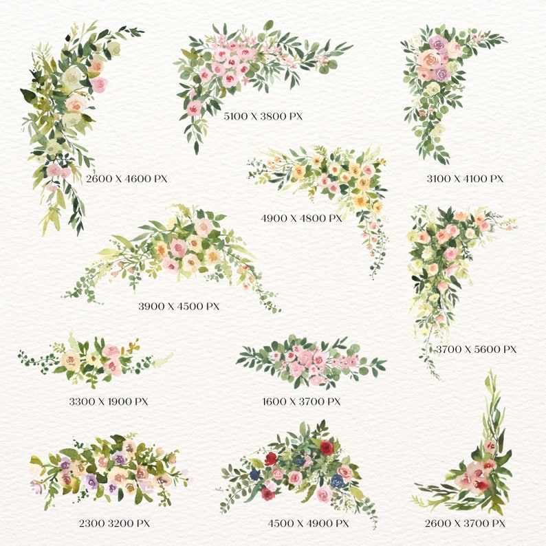 Wedding Bouquets Clipart, Rustic Boho Flower Bunches Illustrations ...