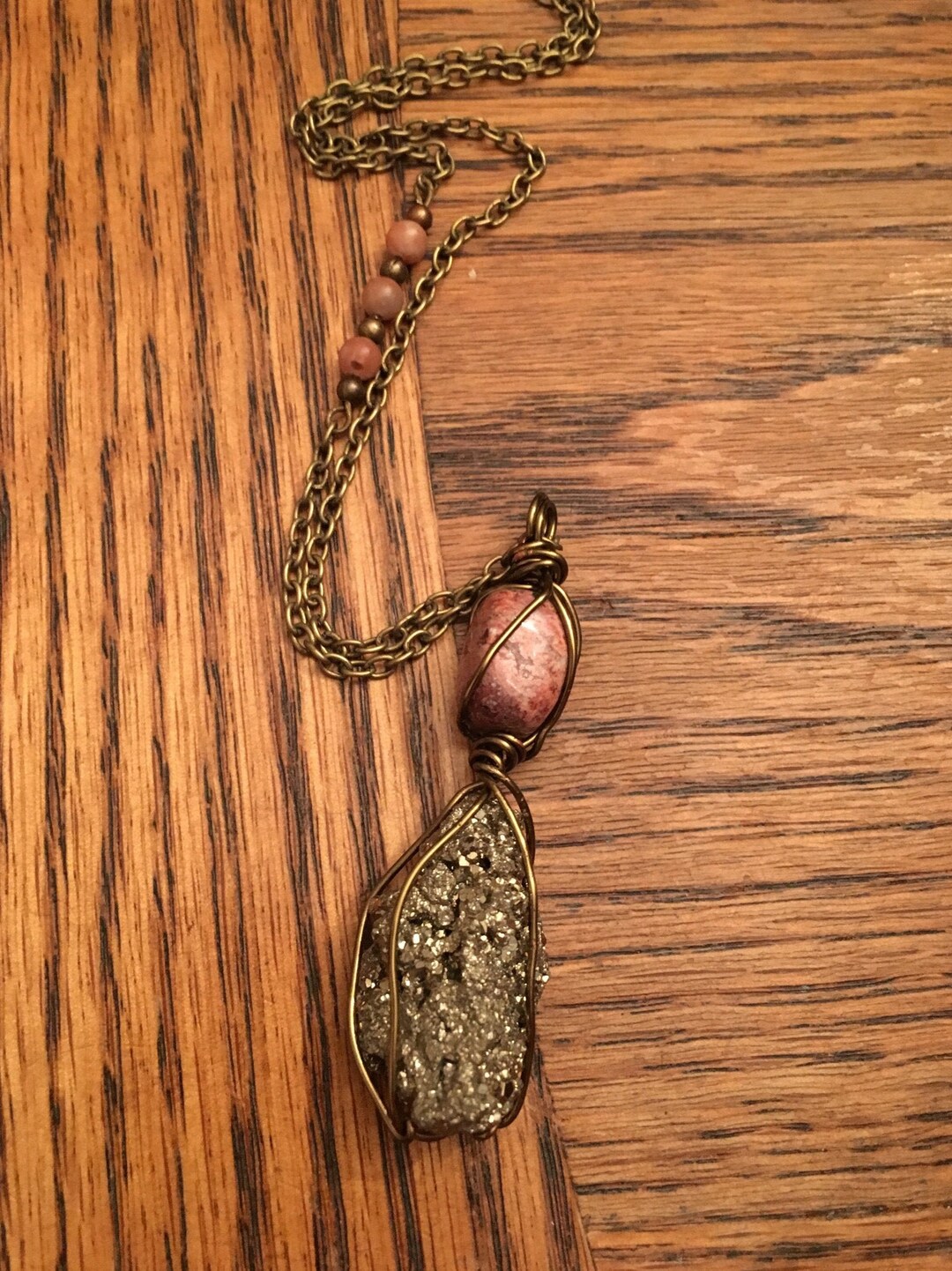 Pyrite Stone Wirewrapped Together With Rhodonite-healing Crystal ...