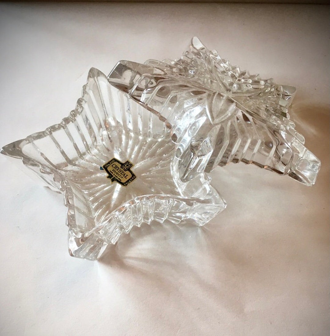 Lead crystal jewelry box, star shaped vanity box, cut crystal accessory ...