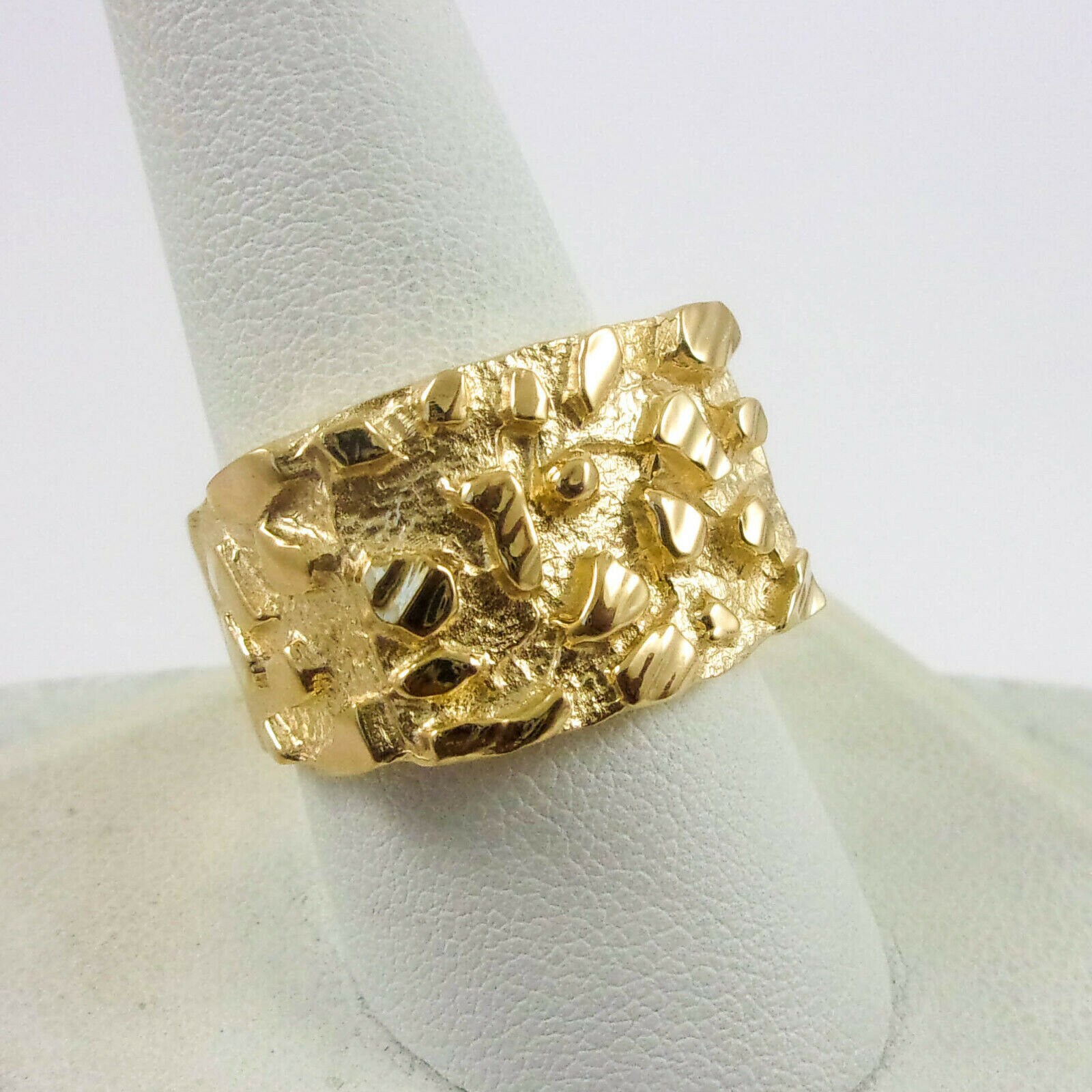 Solid 14K Yellow Gold Mens Nugget Ring Diamond Cut Heavy Wide | Etsy