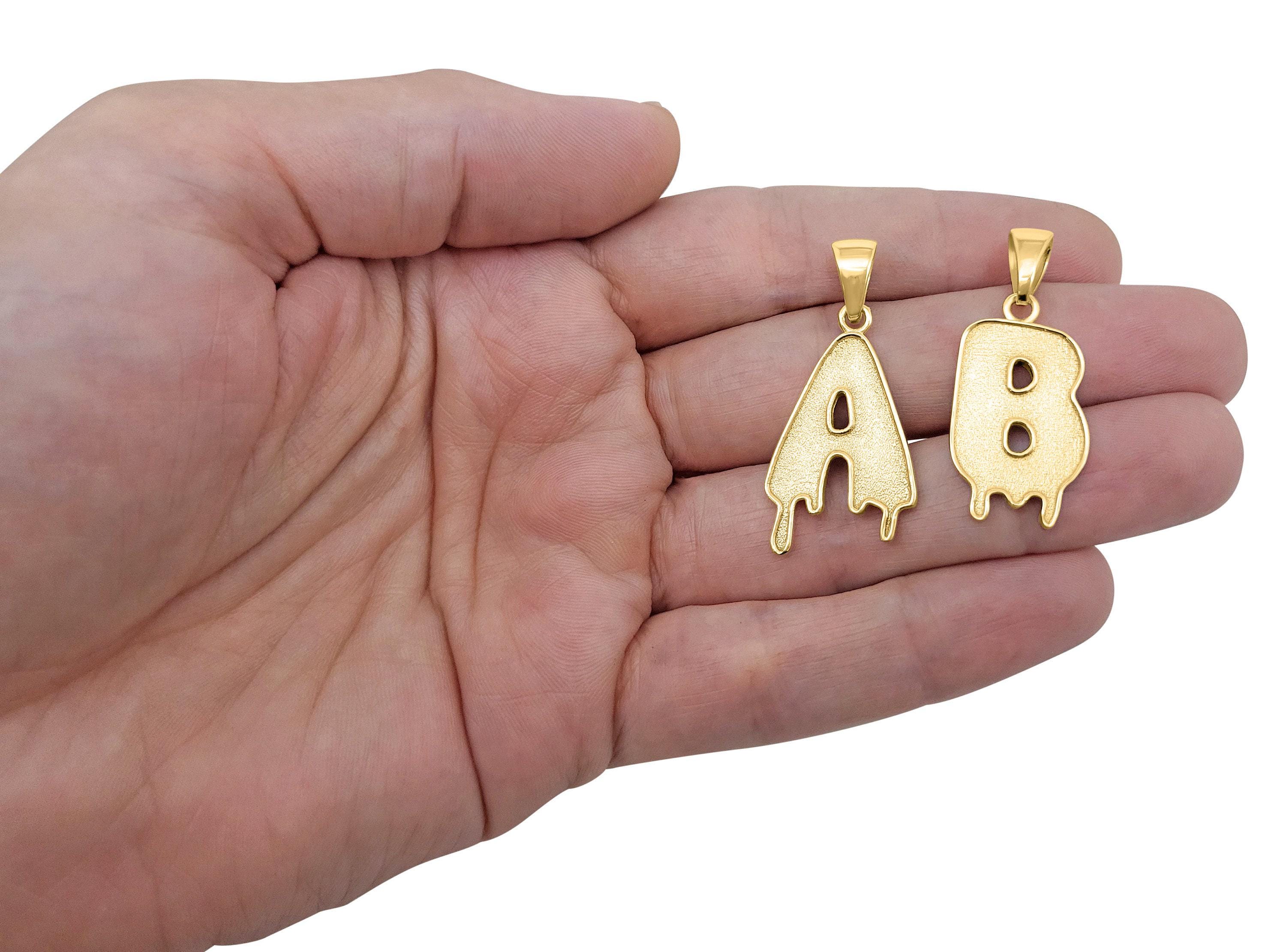 Real 18K Yellow Gold Mens Initial Pendant Drip Letter Pendant, All ...