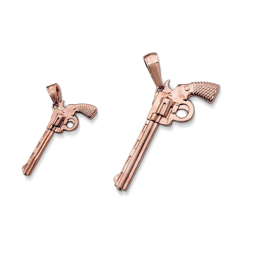 Solid 18K Rose Gold Revolver Pistol Pendant Six Shooter Real - Etsy
