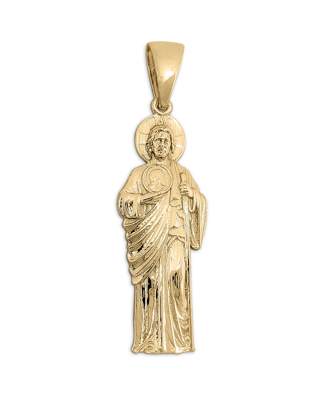 Real 18K Yellow Gold Saint Jude Thaddeus Pendant Patron Saint of Hope ...