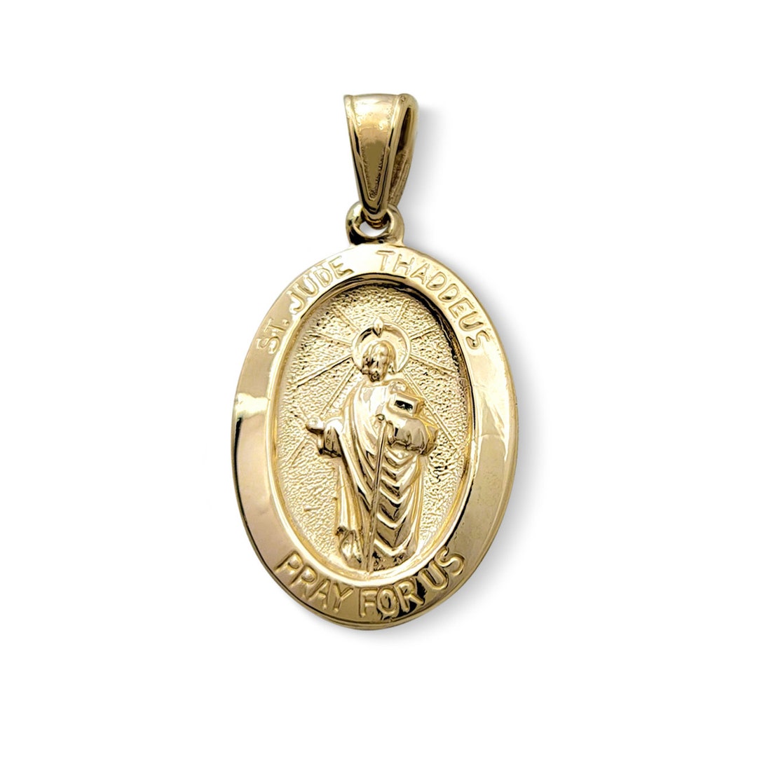 Solid 18K Yellow Gold St. Jude Thaddeus Pendant, 3/4″ or 7/8″, Oval ...