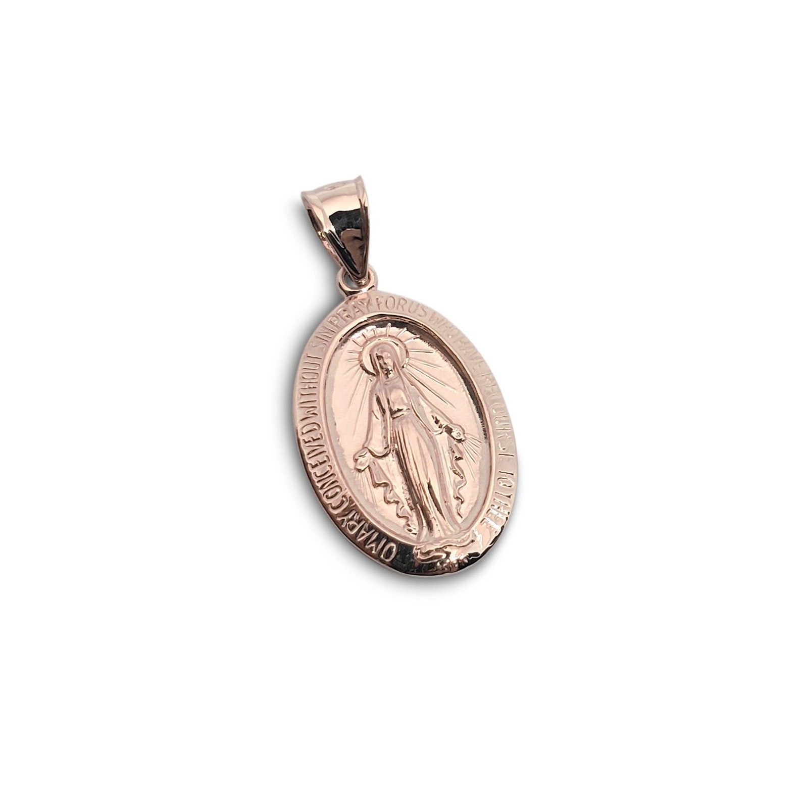 Solid 10K Rose Gold Miraculous Medal Virgin Mary Pendant - Etsy