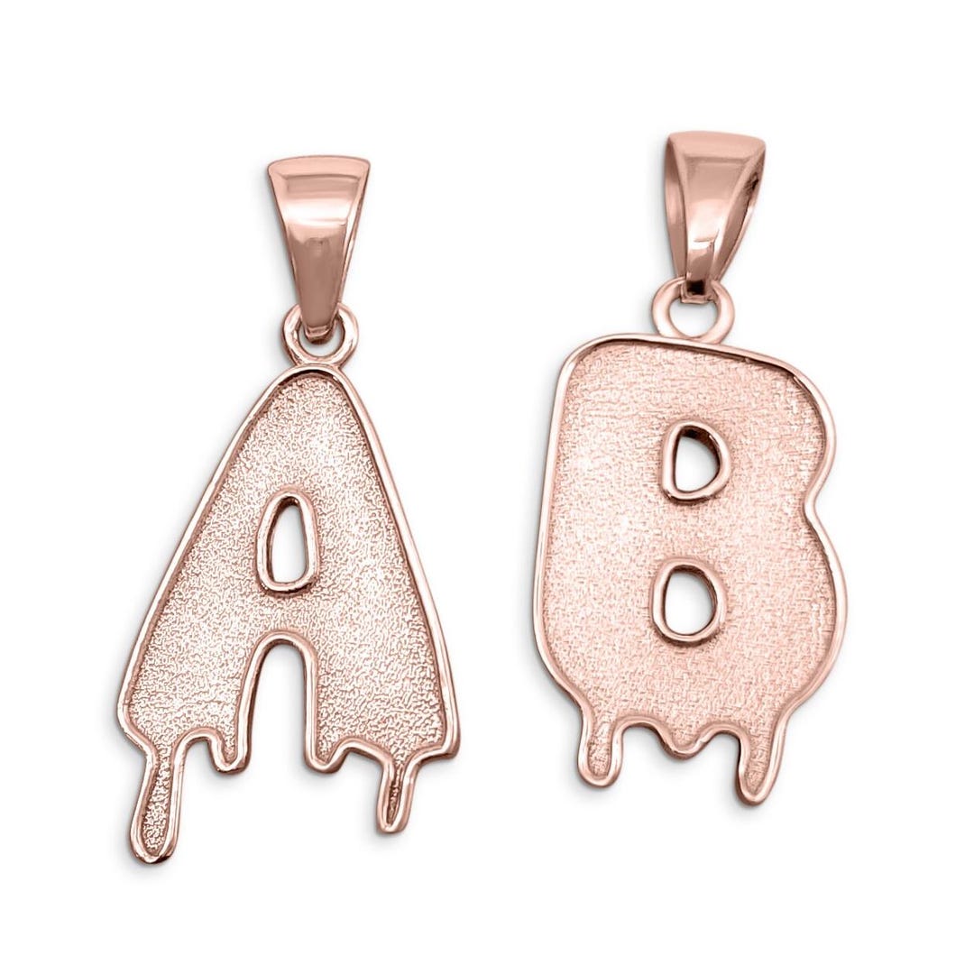 Real 14K Rose Gold Mens Initial Pendant Drip Letter Pendant, All ...