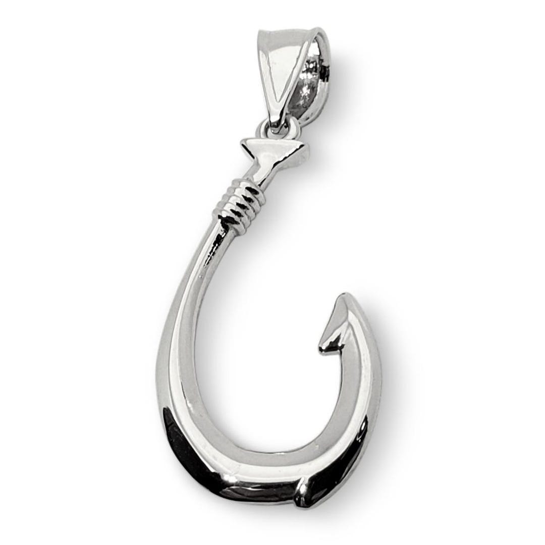 Real 18K White Gold Fish Hook Pendant All Sizes Hawaiian Fish Hook ...