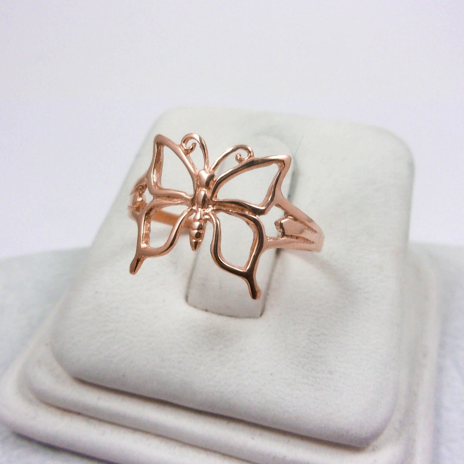 Solid 10K Rose Gold Butterfly Ring Large Pierced Butterfly - Etsy