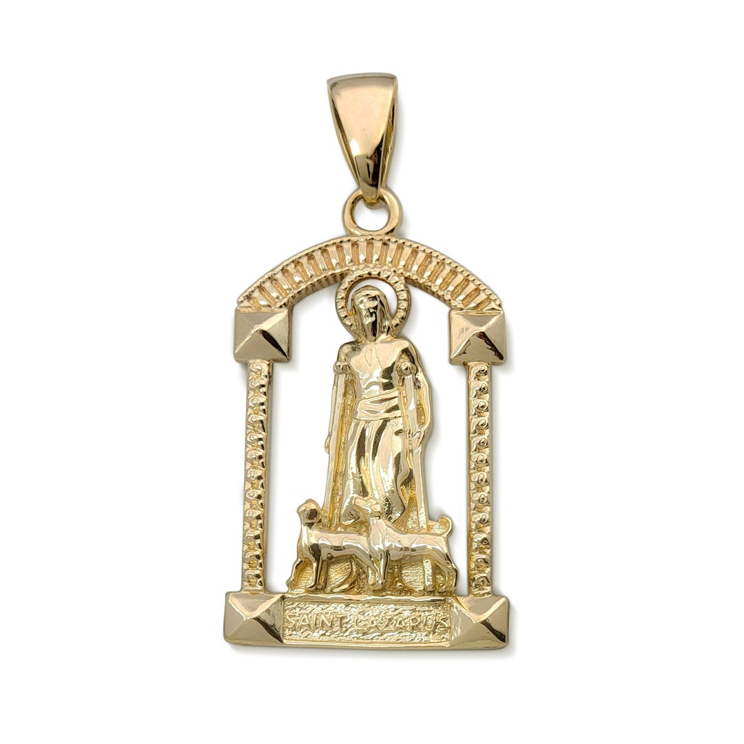Real 18K Yellow Gold Saint Lazarus Pendant, 16.2 Grams, 1.75 Solid Gold ...
