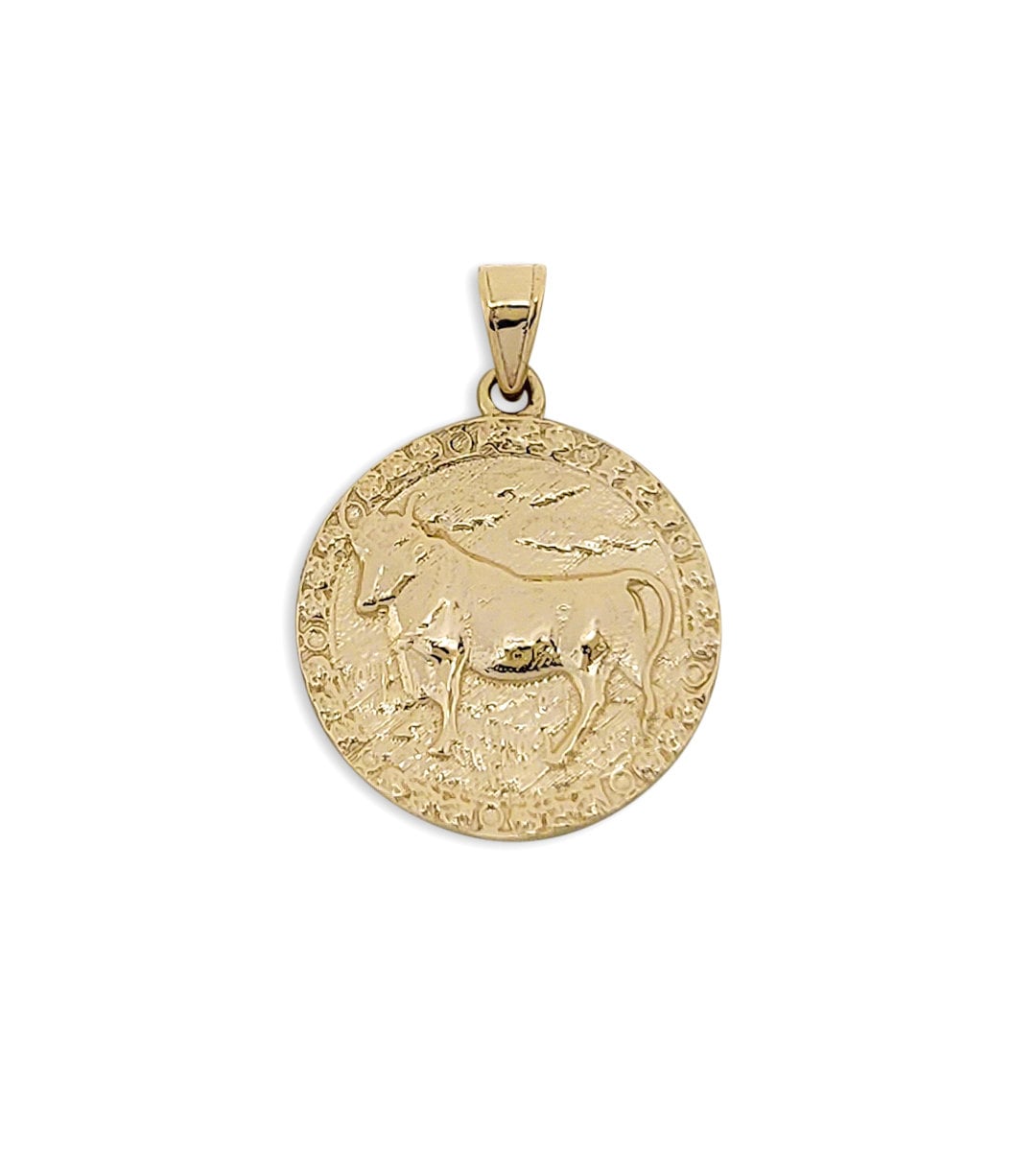 Real 10K Yellow Gold Taurus Pendant, Zodiac Sign Coin Pendant Astrology ...