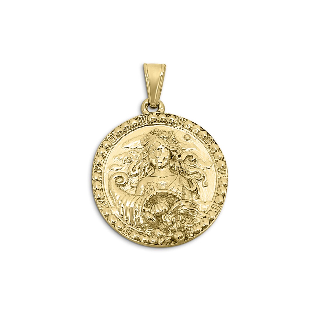 Real 14K Yellow Gold Virgo Pendant, Zodiac Sign Coin Pendant Astrology ...
