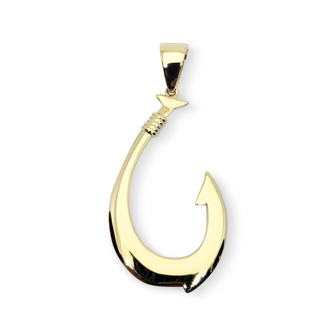 Solid 14K Yellow Gold Fish Hook Pendant, Large, 2.5 Inch, 8.0 Grams ...