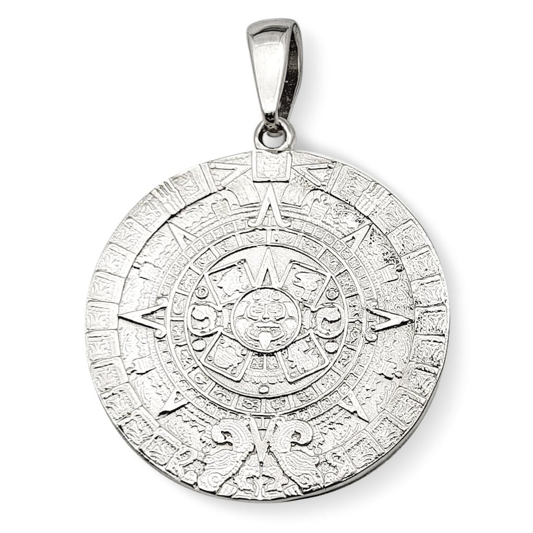 Real 10K White Gold Aztec Mayan Calendar Pendant 3 Sizes Calendario ...